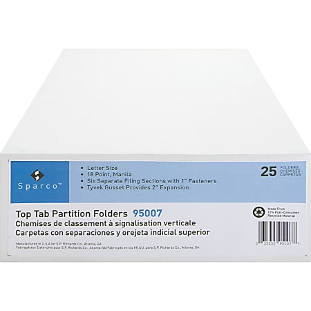Sparco 6 Part File Folders With Fasteners Letter Size Manila Box Of 25 ...