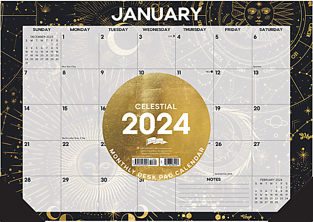 2024 Willow Creek Press Desk Pad Calendar 12 X 17 Celestial Art January