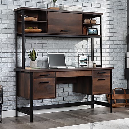 Sauder Briarbrook 60 W Computer Desk With Hutch Barrel Oak FinishBlack ...