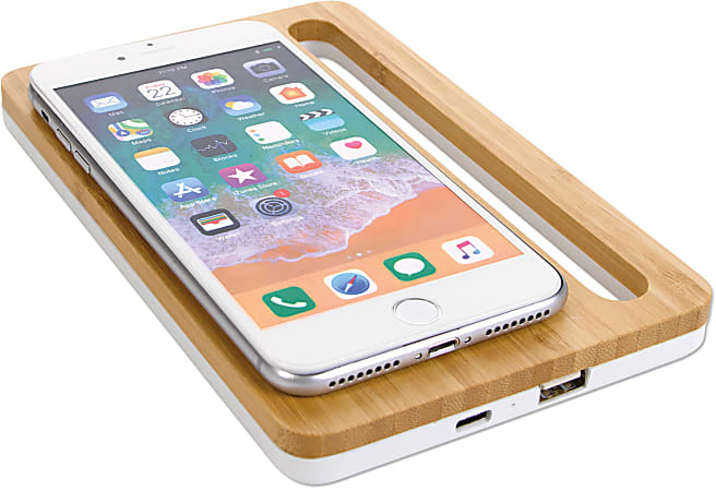 Custom Bamboo Wireless Charging Pad With Phone Stand Natural - Office Depot