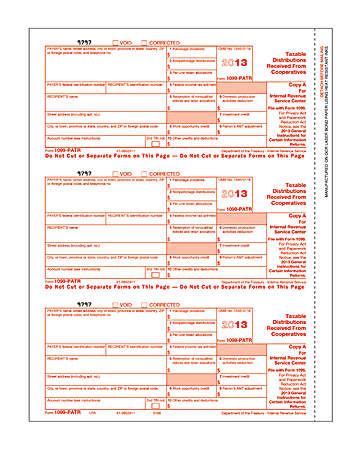 ComplyRight 1099 PATR InkjetLaser Tax Forms Copy A 2 Part 8 12 x 11 ...