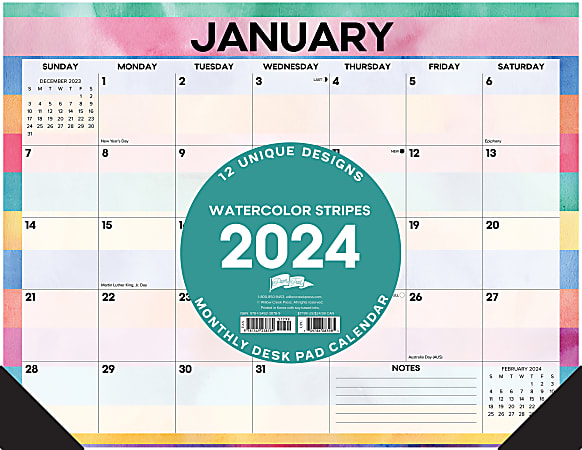 2024 Willow Creek Press Desk Pad Calendar 22 x 17 Watercolor Stripe ...