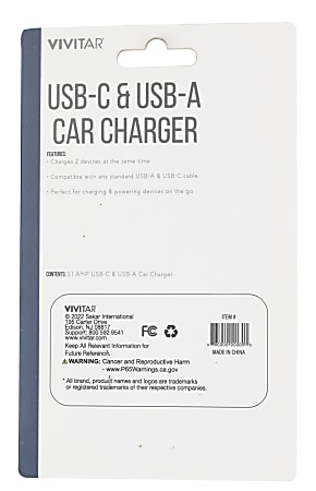 Vivitar USB C And USB A Car Charger Black NIL6003 BLK STK 24 - Office Depot