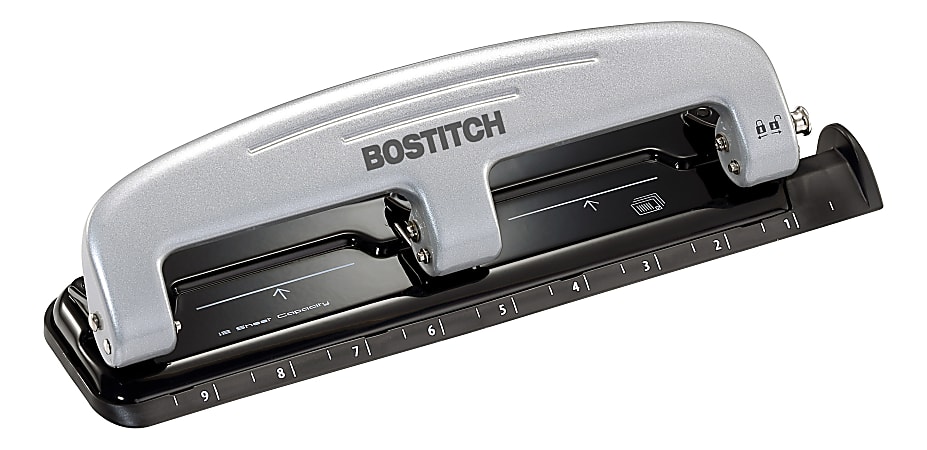 Bostitch EZ Squeeze Three Hole Punch 12 Sheet Capacity BlackSilver ...