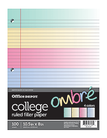 Office Depot Brand Ombre Filler Paper 8 x 10 12 College Ruled Assorted ...