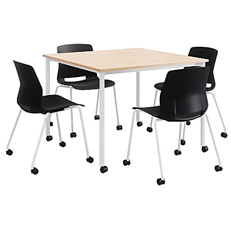 KFI Studios Dailey Square Dining Set With Caster Chairs NaturalWhiteBlack - ODP Business Solutions