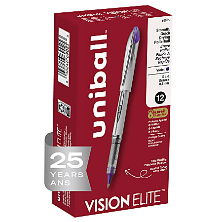 uniball Vision Elite Rollerball Pens Bold Point 0.8mm Violet 12 Count ...