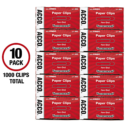 ACCO Economy Non Skid Paper Clips 1000 Total Jumbo Silver 100 Per Box ...