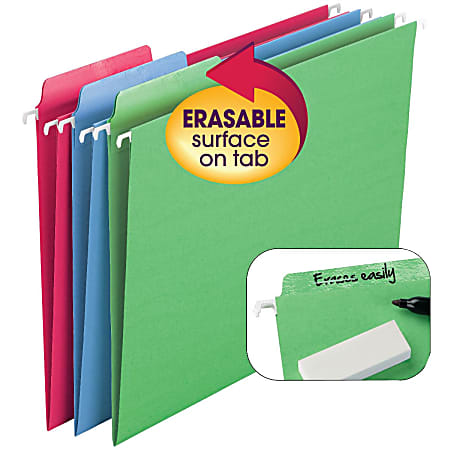 Smead Erasable FasTab Hanging Folders Letter Size Assorted Colors Box ...
