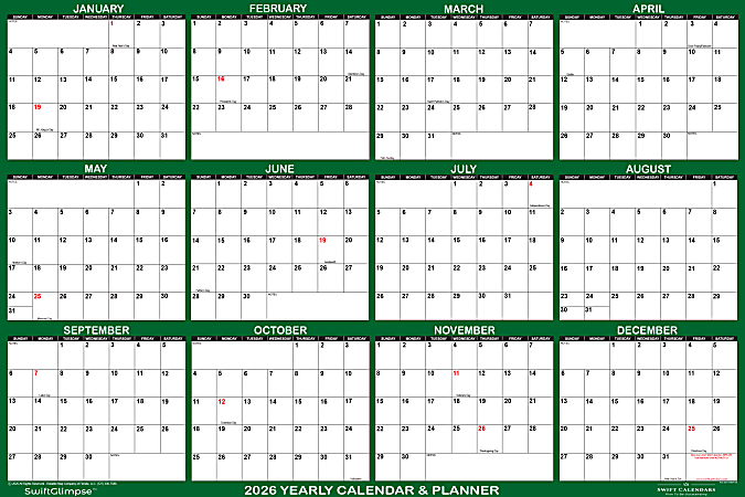 2026 SwiftGlimpse Yearly Reversible Erasable Wall Calendar 32 x 48 ...