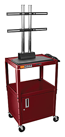 Luxor Adjustable Flat Panel Cart with Cabinet Burgundy - Office Depot