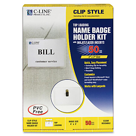 C Line Sealed Clip Style Badge Holder Kit Top Loading 3 x 4 - Office Depot