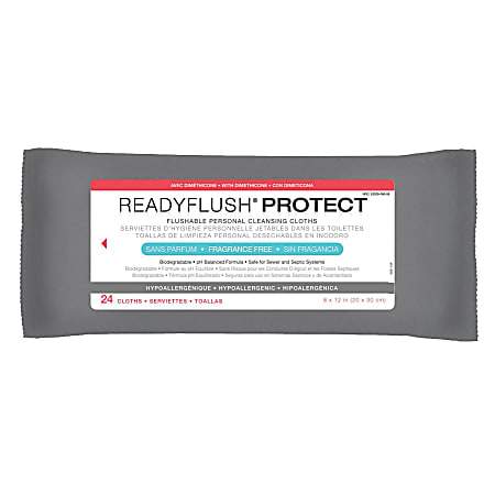 ReadyFlush Flushable Wipes Unscented 8 x 12 White 24 Wipes Per Pack ...