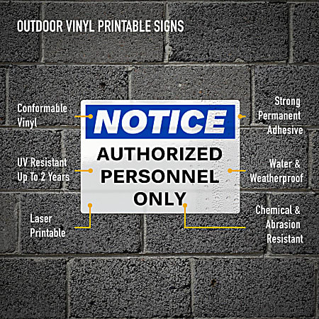 Avery Industrial Adhesive Vinyl Signs 61555 Notice Header 10 W x 7 D ...
