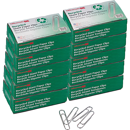 OIC Recycled Paper Clips Giant 1000 Pack Gray Steel - Office Depot