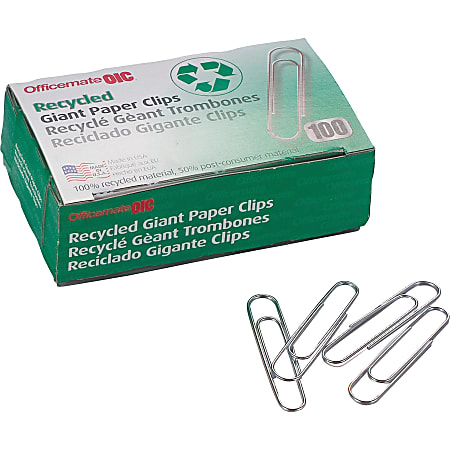 OIC Recycled Paper Clips Giant 1000 Pack Gray Steel - Office Depot