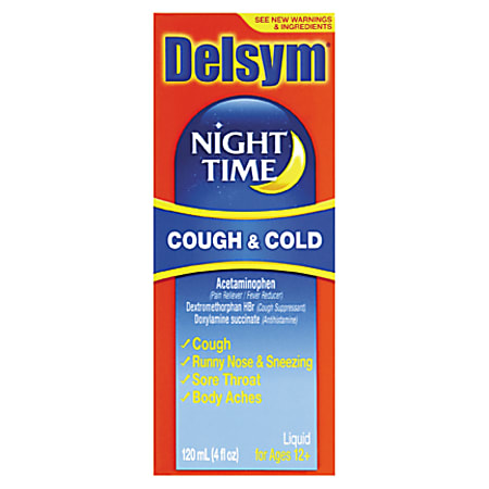 Delsym Adult Night Time Cough and Cold Liquid Cherry 4 oz. Bottle ...