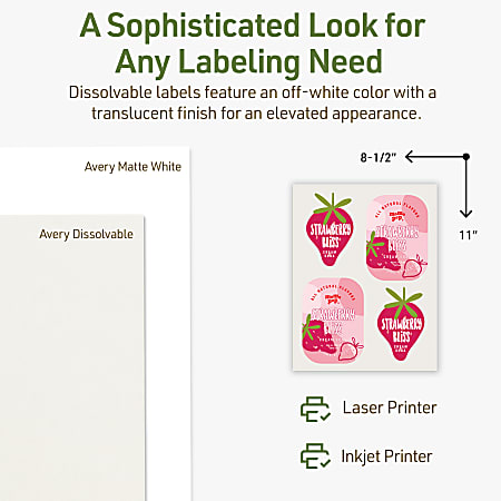 Avery Dissolvable Labels 94269 DWMP5 Rectangle 8 12 x11 Matte Off White ...