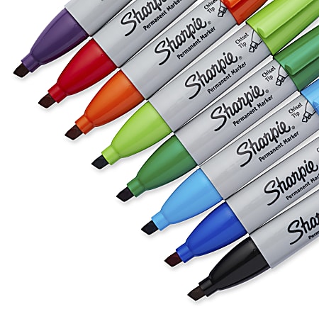 Sharpie Permanent Markers Chisel Tip Assorted Bright Ink Colors Pack Of ...