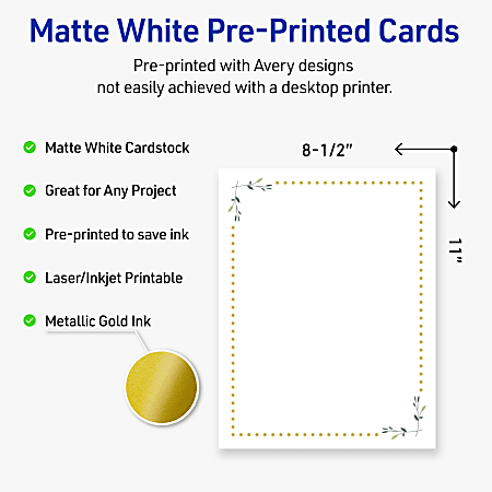 Avery Printable Cards 8 12 x 11 Matte White With Gold DotsGreen Floral ...