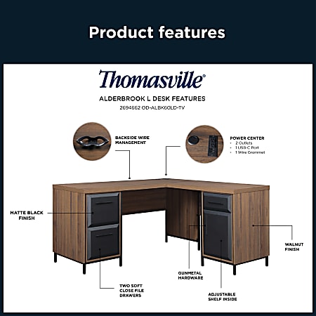 Thomasville Alderbrook 60 W L Shaped Corner Desk With Integrated Power ...