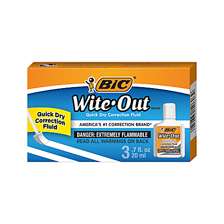 BIC Wite Out Quick Dry Correction Fluid With Foam Applicator White Pack Of 3 Office Depot