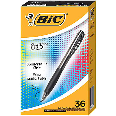 BIC BU3 Retractable Ballpoint Pens Box Of 36 Medium Point 1.0 mm Black ...