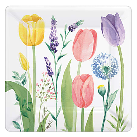 Amscan Spring Tulip Garden 7" Square Paper Plates, Multicolor, 8 Plates ...
