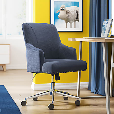 Serta Leighton Home Mid Back Office Chair Twill Fabric BlueChrome Office Depot