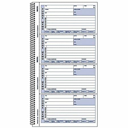 Rediform Memo Style Phone Message Book 2 Part Book Of 400 Messages Blue ...