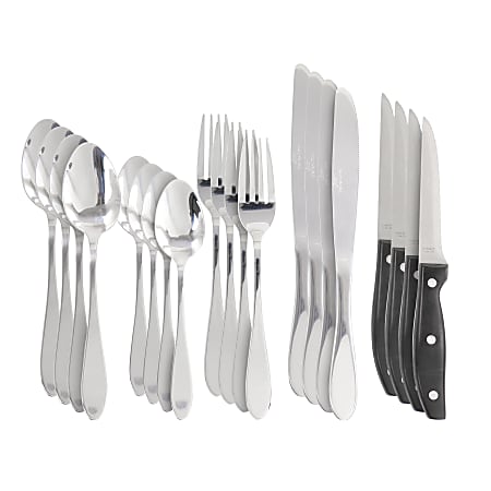 Oster Silvermist 20 Piece Stainless Steel Flatware Set With Steak ...