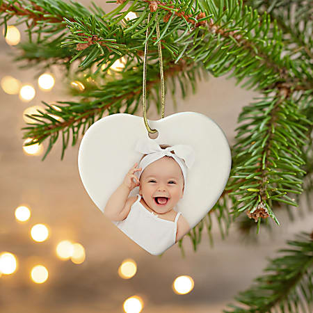 Custom Full Color Photo Ceramic Keepsake Holiday Ornament With Gold ...