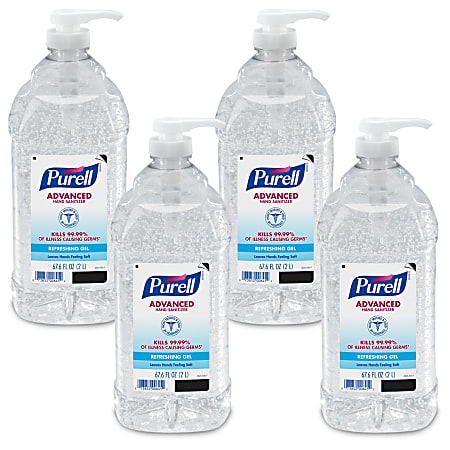 Purell Economy Size Pump Hand Sanitizer 67.6 Oz Fragrance Free Carton Of 4 Office Depot