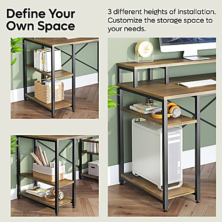 Bestier 56 W Student Desk With Monitor Stand Storage Shelf Retro Oak ODP Business Solutions