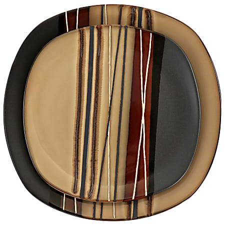 Gibson Hometrends 12 Piece Soft Square Stoneware Dinnerware Set Brown ...