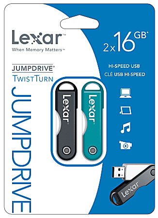 Lexar Jumpdrive TwistTurn USB 2.0 Flash Drive 16GB Pack Of 2 - Office Depot