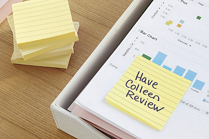 Post it Notes Lined 4 x 4 Canary Yellow Pack Of 1 Pad - Office Depot