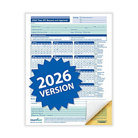 ComplyRight 2026 Time Off Request And Approval Forms 2 Part 8 12 x 11 ...