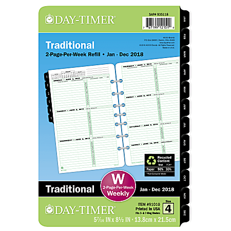 Day Timer Weekly Diary Refill 5 12 x 8 12 30 Recycled White January to ...