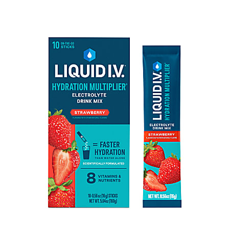 Liquid IV Strawberry Hydration Multiplier 0.56 Fl Oz Pack Of 10 Pouches ...