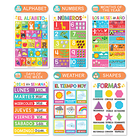 Hadley Designs Laminated Posters Colorful Spanish Preschool Educational ...