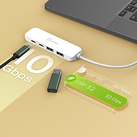 j5create USB C To 4 Port Type C Type A Gen 2 Hub White JCH342EW ...