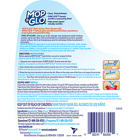Professional Mop Glo Triple Action Floor Shine Cleaner 64 Oz Bottle ...