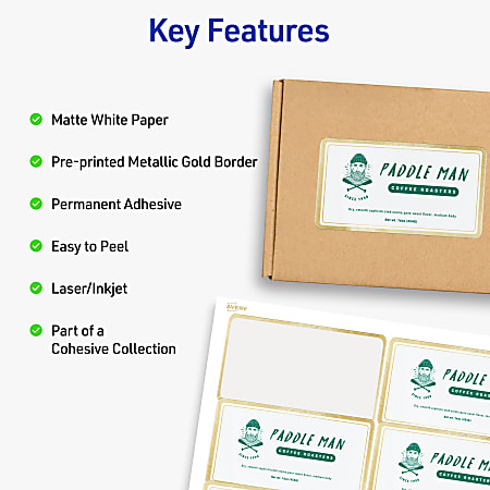 Avery Printable Labels With Metallic Border Rectangle 2 x 4 Matte White ...