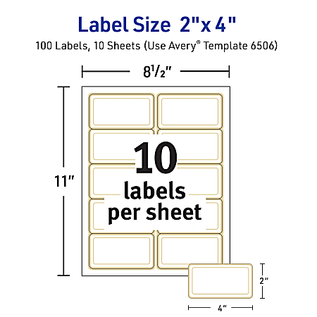 Avery Printable Labels With Metallic Border Rectangle 2 x 4 Matte White ...