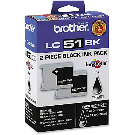 Brother LC51 Black Ink Cartridges Pack Of 2 LC512PKS - Office Depot