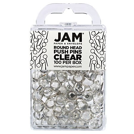 JAM Paper Colorful Push Pins 12 Clear - ODP Business Solutions