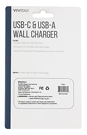 Vivitar USB C And USB A Wall Charger White NIL6004 WHT STK 24 - Office ...