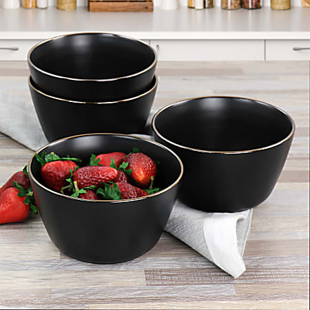 Elama Paul 6 Piece Stoneware Bowl Set Matte BlackGold - Office Depot