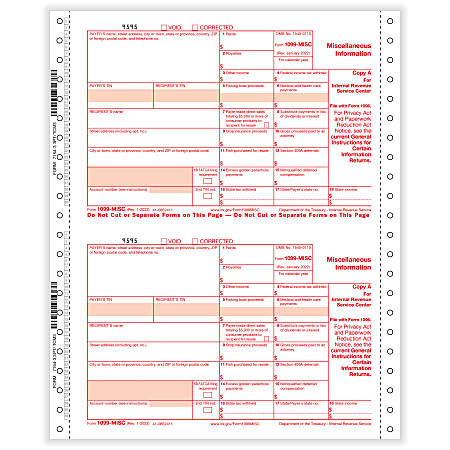 ComplyRight 1099 MISC Tax Forms 3 Part 2 Up Copies ABC Continuous 9 x ...